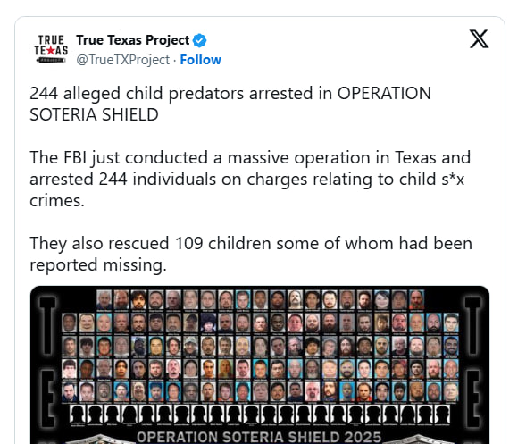 FBI rescues 109 children, arrests 244 rapists in Texas - HackYourMom